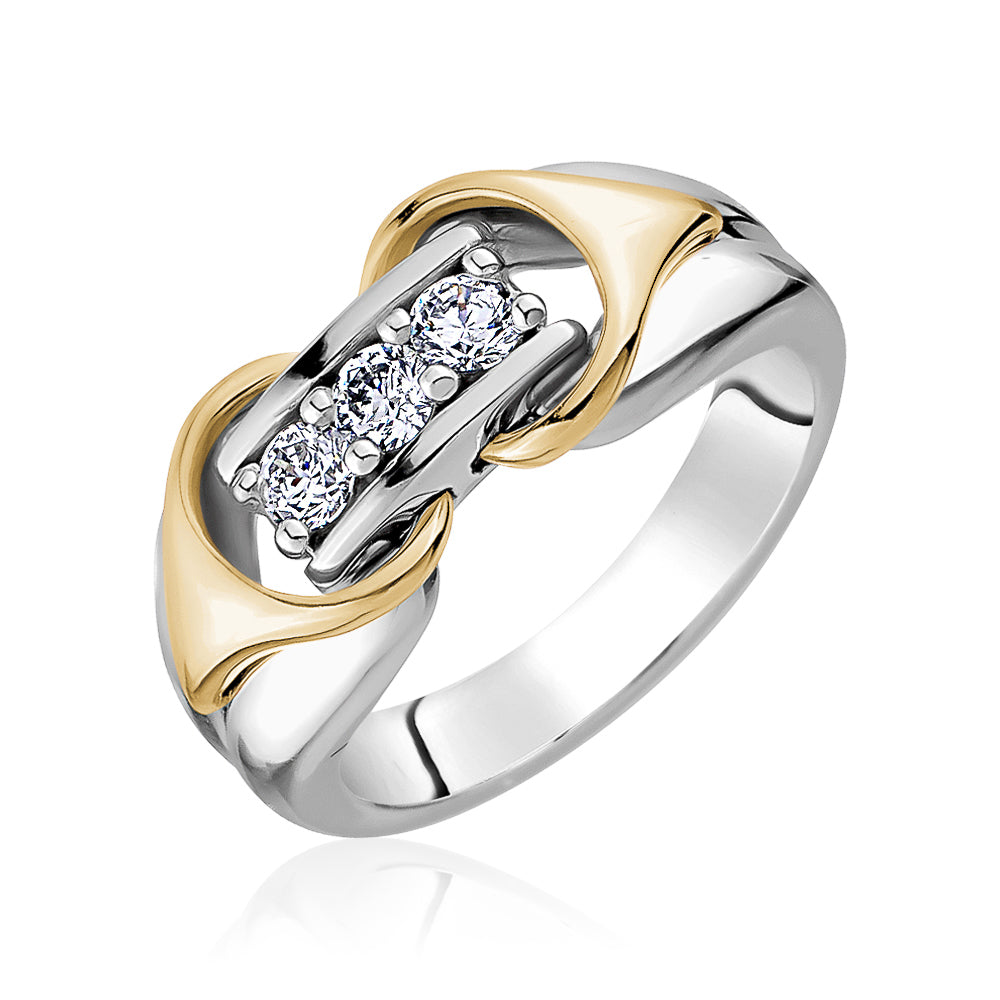 Bague en Argent Sterling avec Or 10K et Trio de Pierres – Élégance et ...